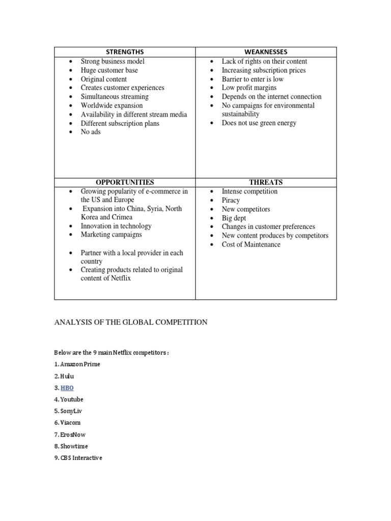Swot Netflix | PDF | Netflix | Market (Economics)