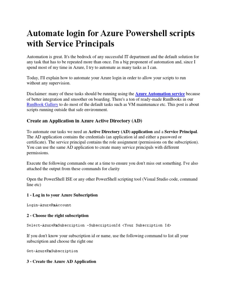 Automate Login For Azure Powershell Scripts With Service Principals ...
