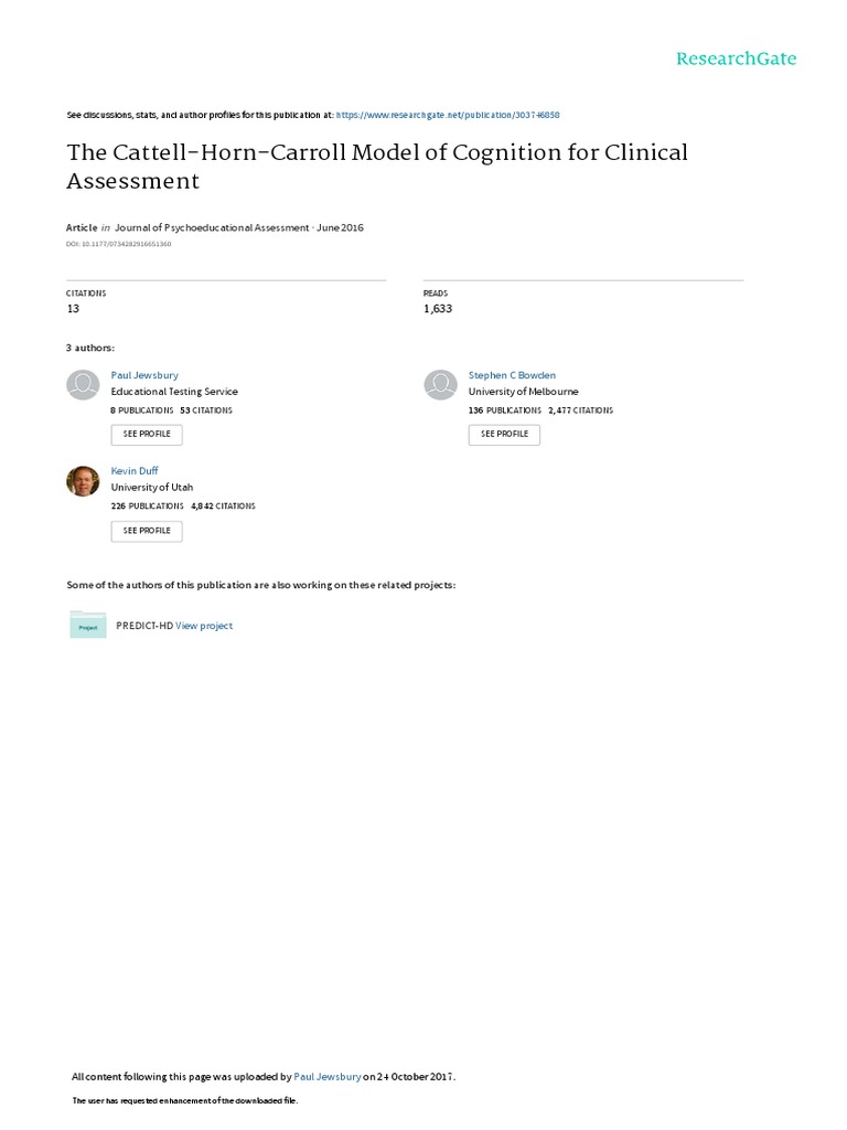The Cattell-Horn-Carroll Model of Cognition For Clinical Assessment ...