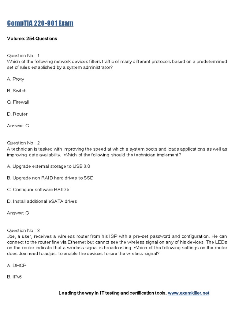 CompTIA 220-901 (V7.0) | PDF | Laptop | Computer Network