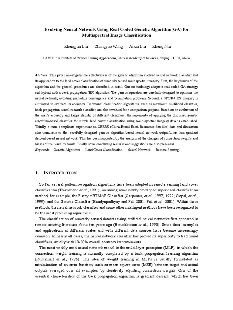 Evolving Neural Network Using Real Coded Genetic Algorithm (GA) For Multispectral Image ...