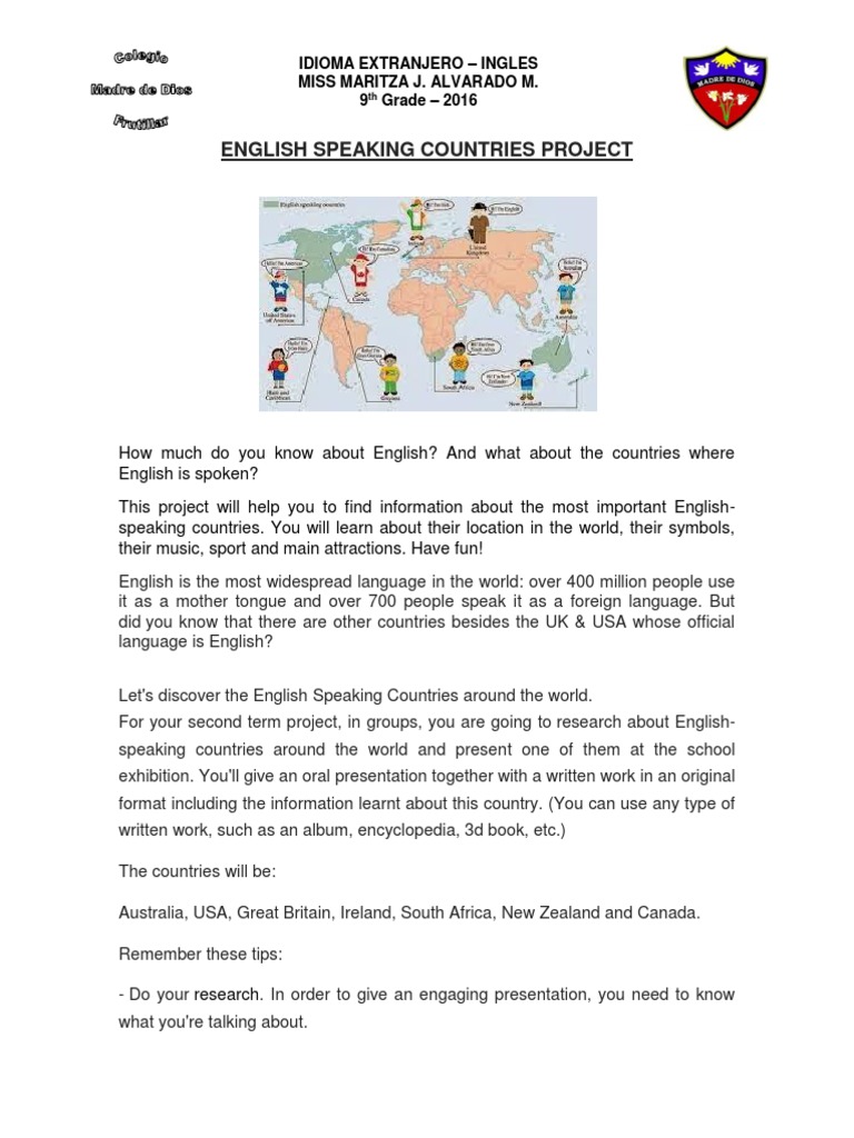 English-Speaking Countries Project Guide | PDF | Language Arts ...