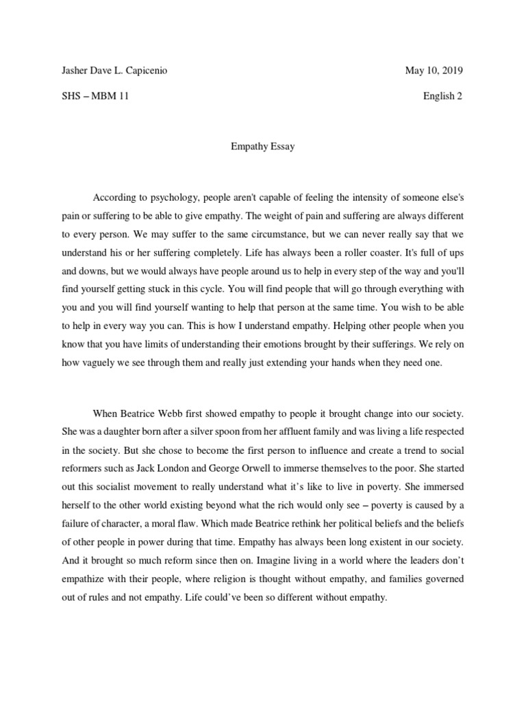 Empathy Essay English 2 | PDF | Empathy | Suffering