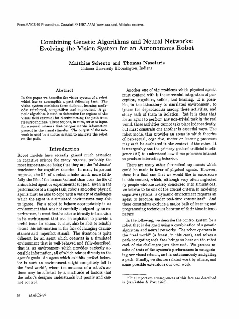 Combining Genetic Algorithms and Neural Networks: Evolving The Vision System For An Autonomous ...