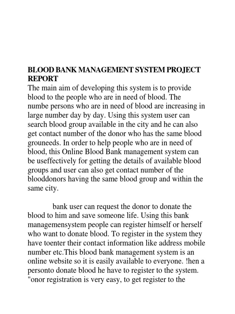 Blood Bank Management System Project Report | PDF | Blood Donation ...