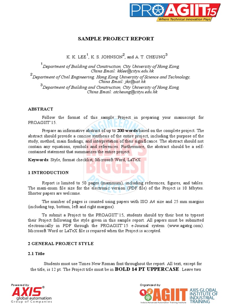 PROAGIIT'15 Project Report Sample Format | PDF | Letter Case | Reserved ...