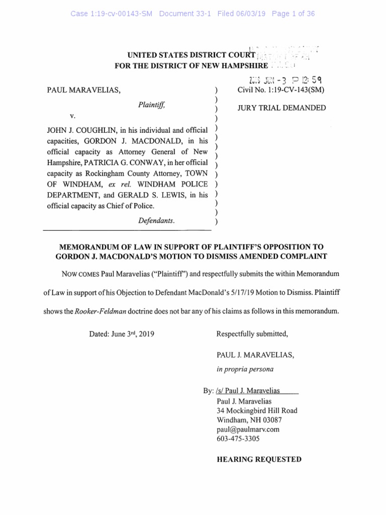 6/3/19 Memorandum of Law in Support of Plaintiff's Opposition To Attorney General's Rule 12 (B ...