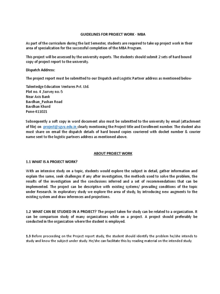 Sgvu Project Work For Mba | PDF | Cognition | Business