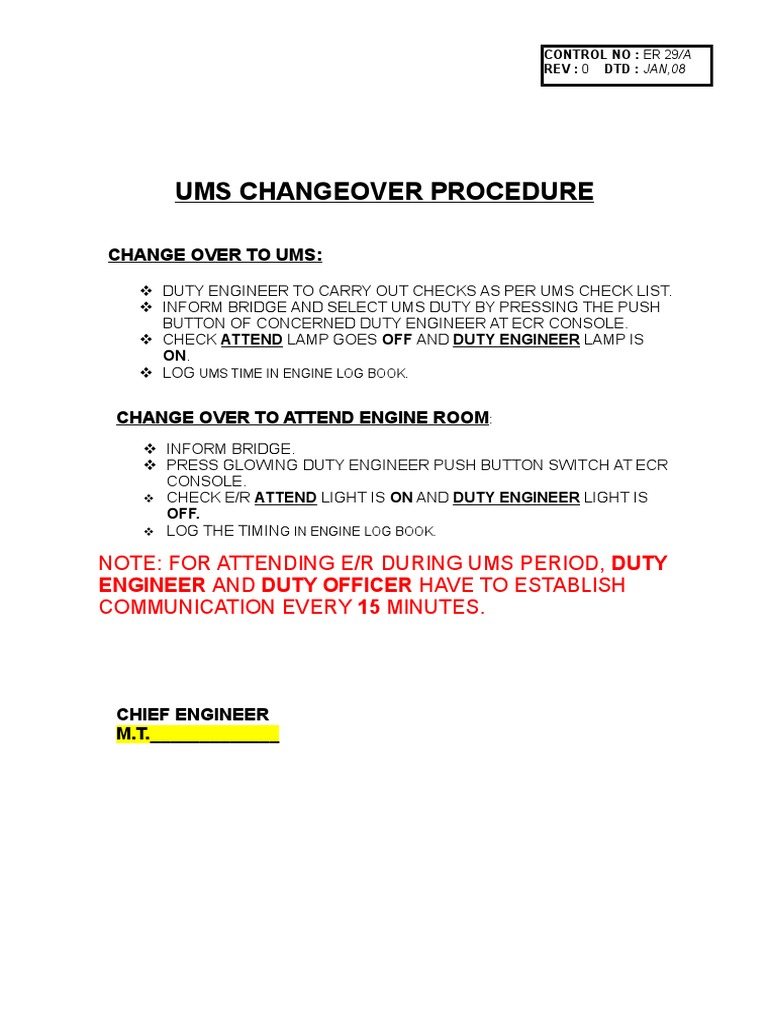 UMS Changeover Procedure | PDF
