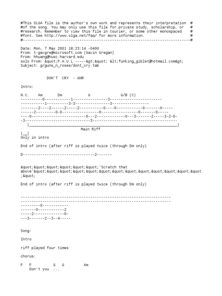 Dont Cry Tab Pdf String Instruments Musical Techniques