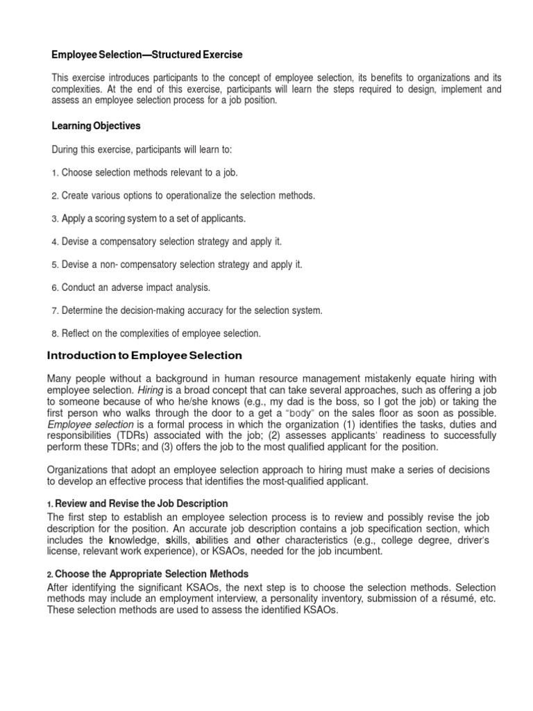 Employee Selection - Structure Exercise | PDF | Disparate Impact | Cheque