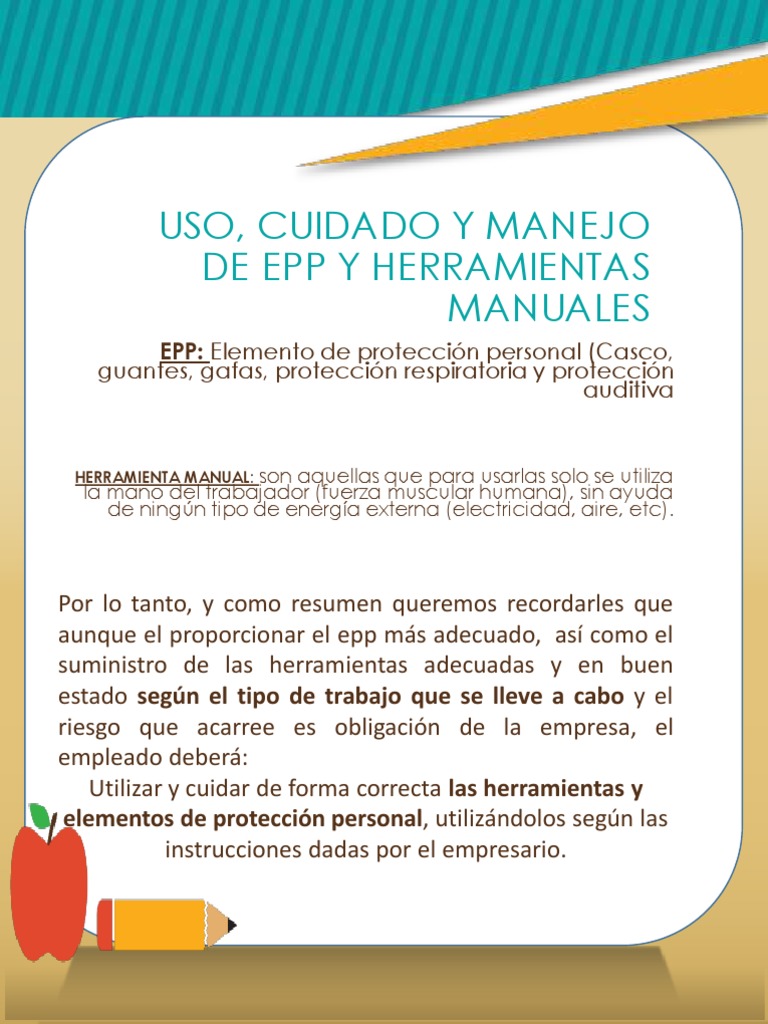 Uso, Cuidado y Manejo de Epp y | PDF | Guante | Casco
