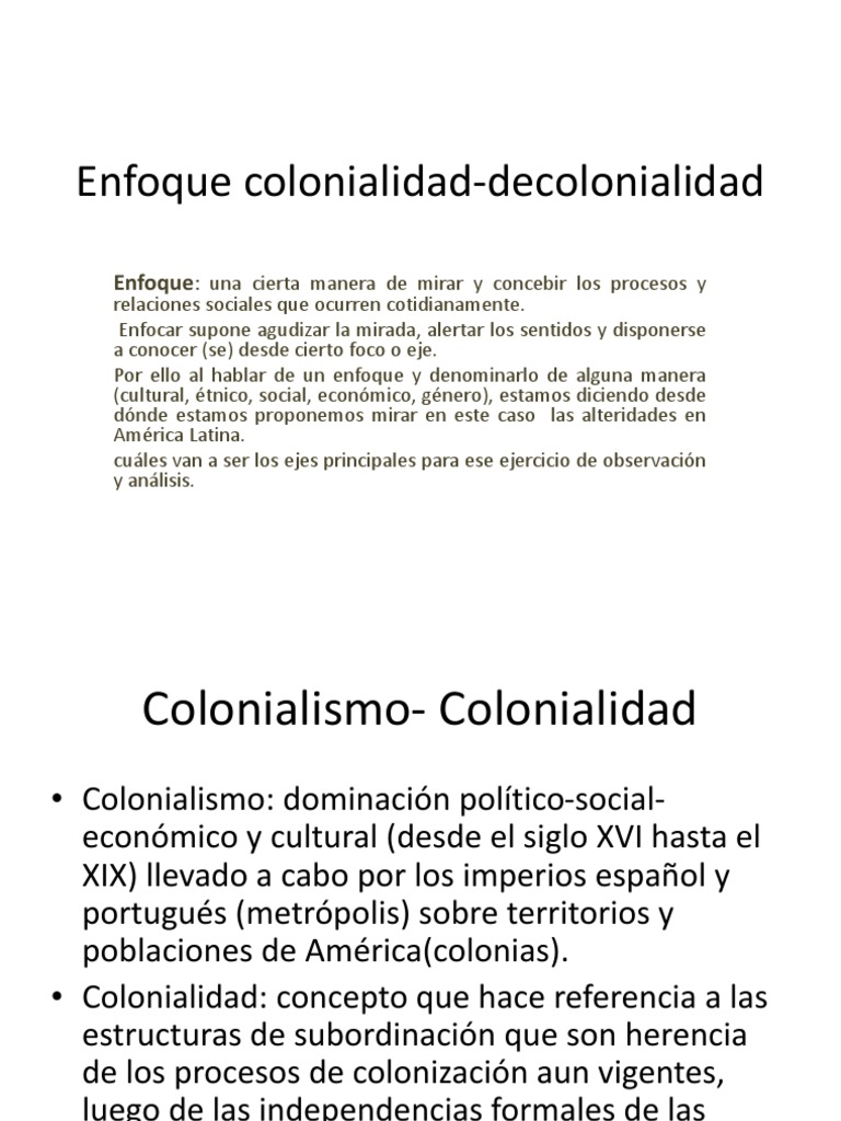 Enfoque Colonialidad-Decolonialidad | PDF | Racismo | Discriminación y ...