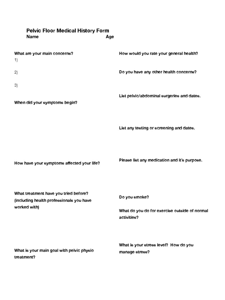 Online Fillable Intake Form Pelvic Floor | PDF | Urinary Incontinence ...