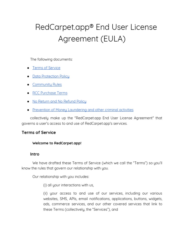 RedCarpet - App End User License Agreement EULA | PDF | Http Cookie | Information Privacy