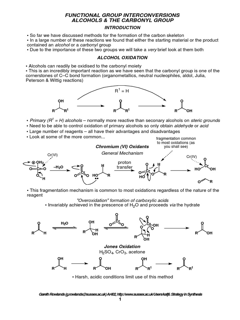 Functional Group Interconversions Alcohols & The Carbonyl Group | PDF ...