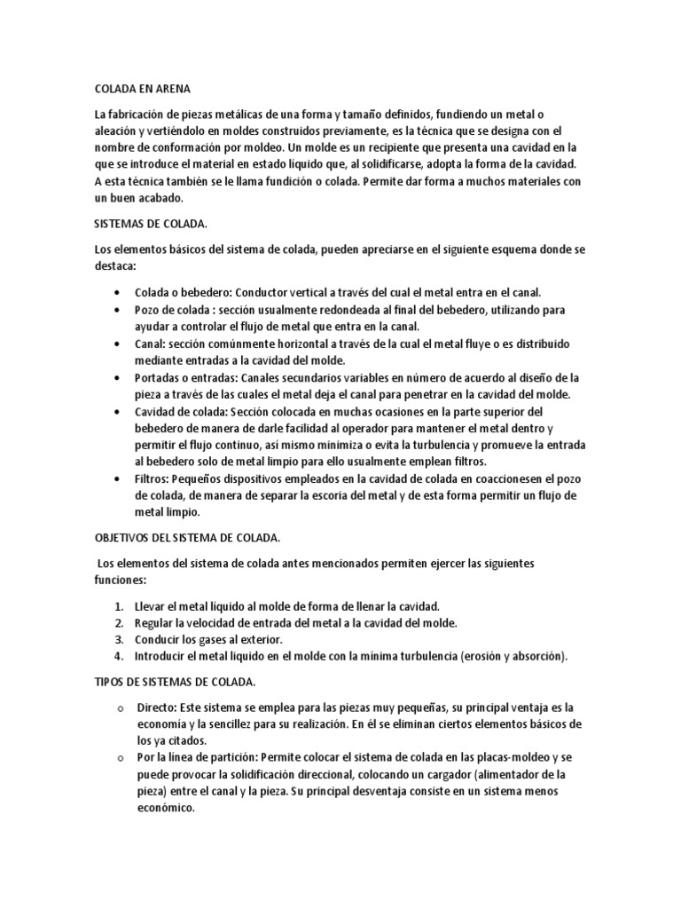 Colada en Arena | PDF | Rieles | Fundición (metalurgia)