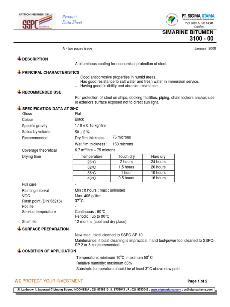 Simarine Bitumen: Product Data Sheet | PDF | Asphalt | Personal ...