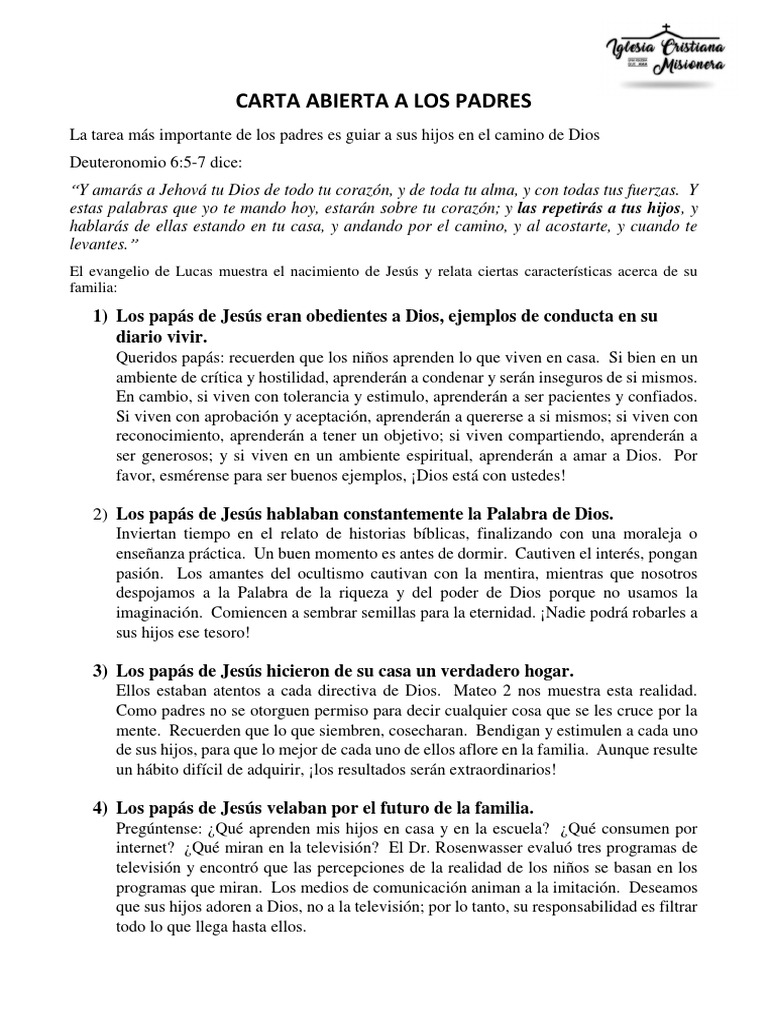 Carta a Padres sobre la Educación Espiritual | PDF | Jesús | Dios