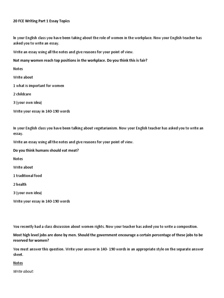 20 FCE Essay Topics | PDF | Violence | Trees