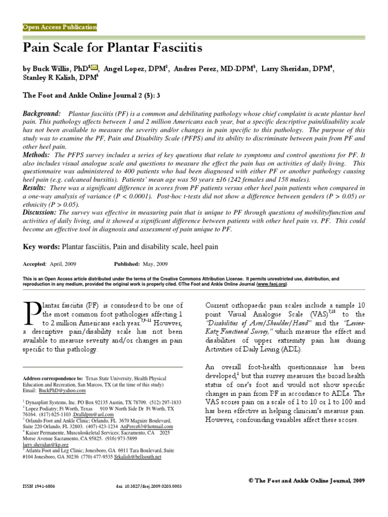 Pain Scale For Plantar Fasciiits | PDF | Pain | Foot