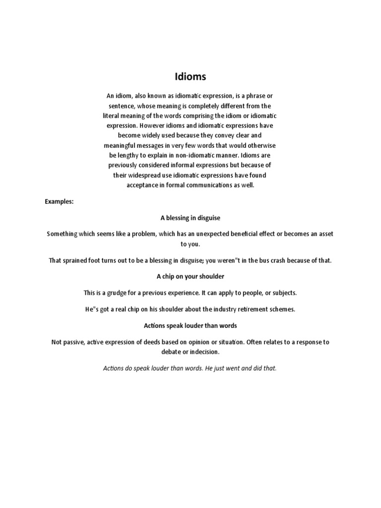 Idioms: Examples: A Blessing in Disguise | PDF | Idiom | Poetry