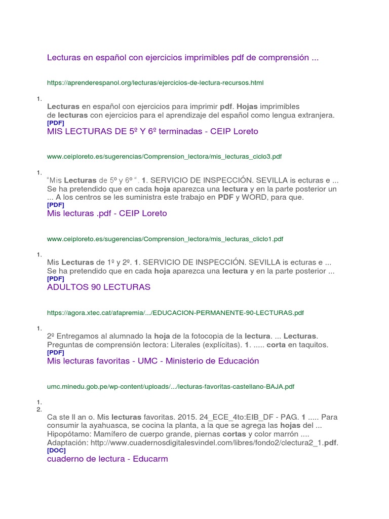 Lecturas en Español Con Ejercicios Imprimibles PDF de Comprensión | PDF ...