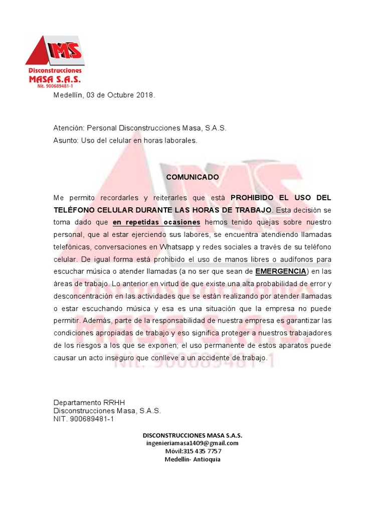 Comunicado Uso Del Celular | PDF