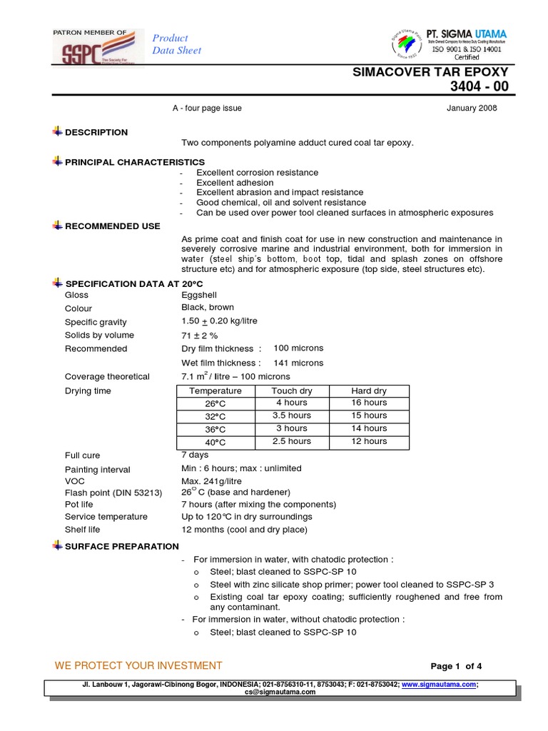 Simacover Tar Epoxy Primer Data Sheet | PDF | Epoxy | Paint