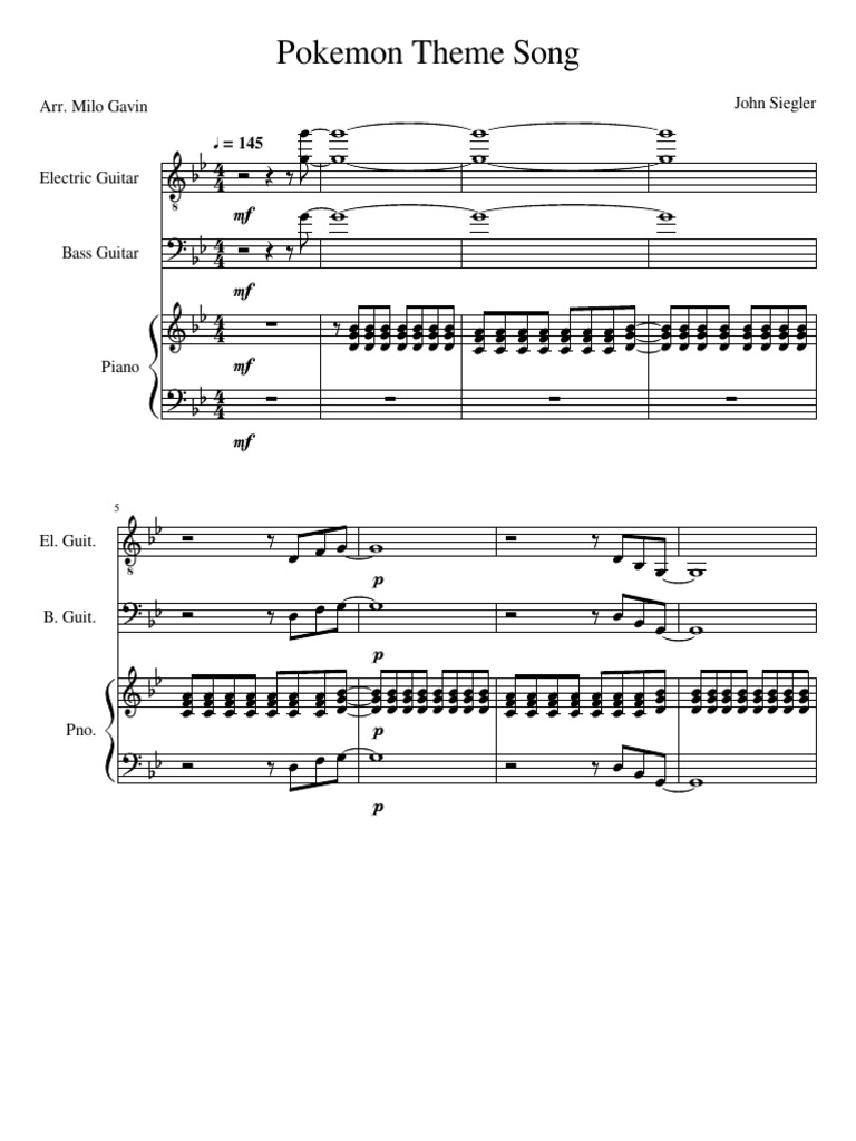 Pokémon Theme Song Sheet Music | PDF | Music Technology | Music Production