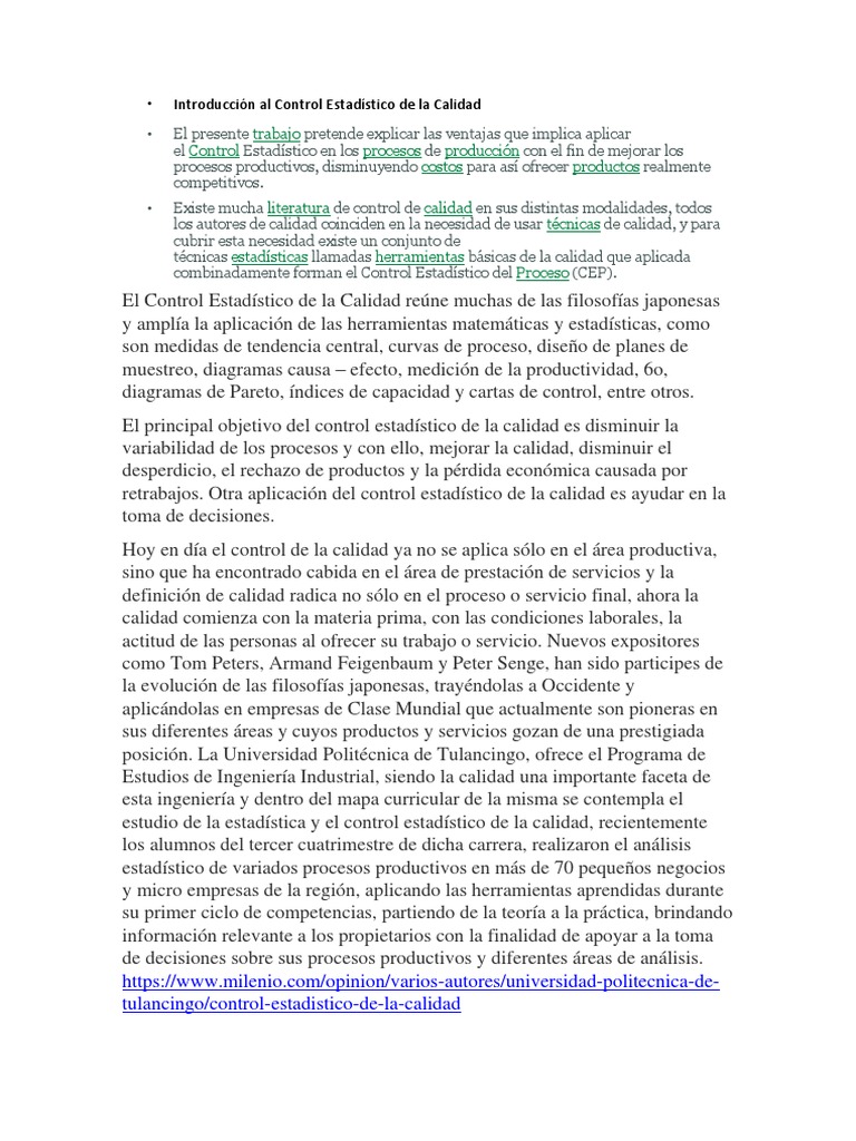 Introducción Al Control Estadístico de La Calidad | PDF | Calidad (comercial) | Estadísticas