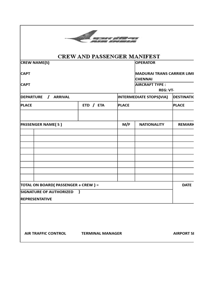 Crew and Passenger Manifest | PDF