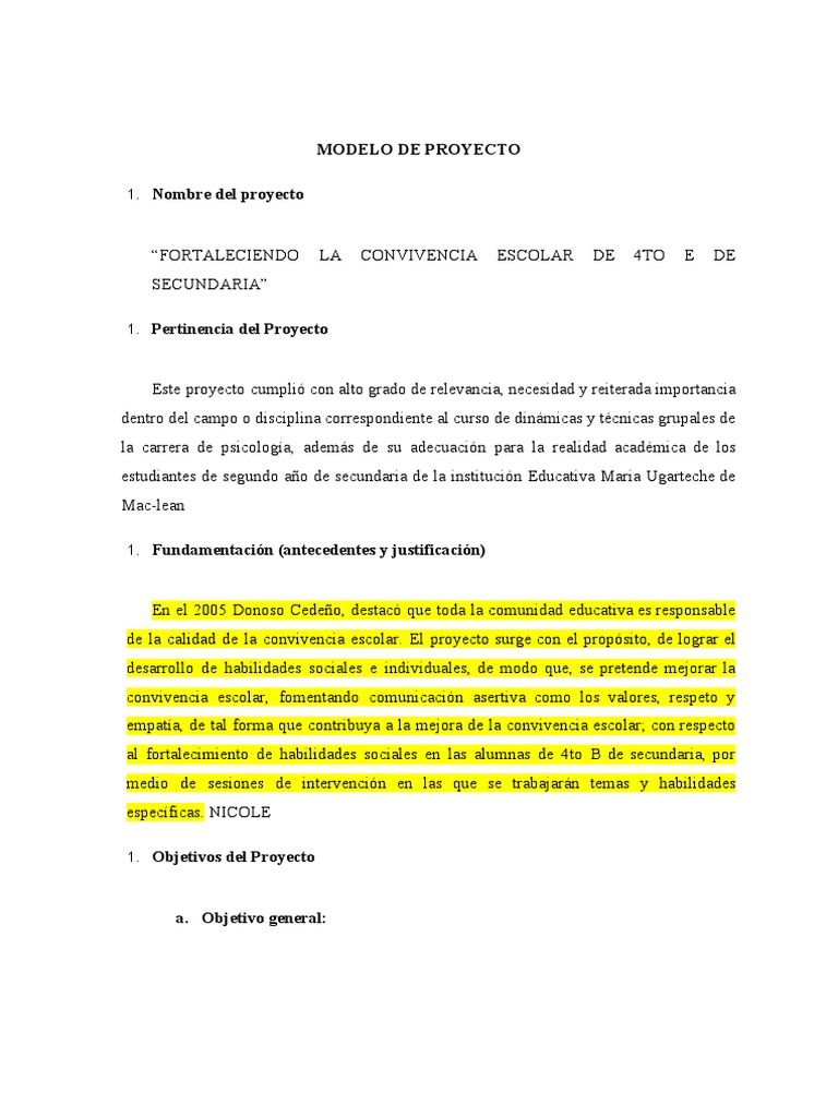 Modelo de Proyecto | PDF | Educación Secundaria | Las emociones