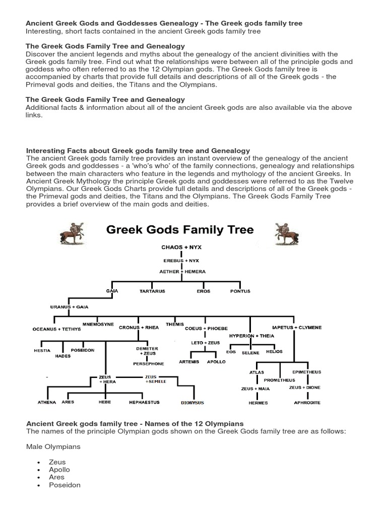 Ancient Greek Gods and Goddesses Genealogy | PDF | Twelve Olympians ...