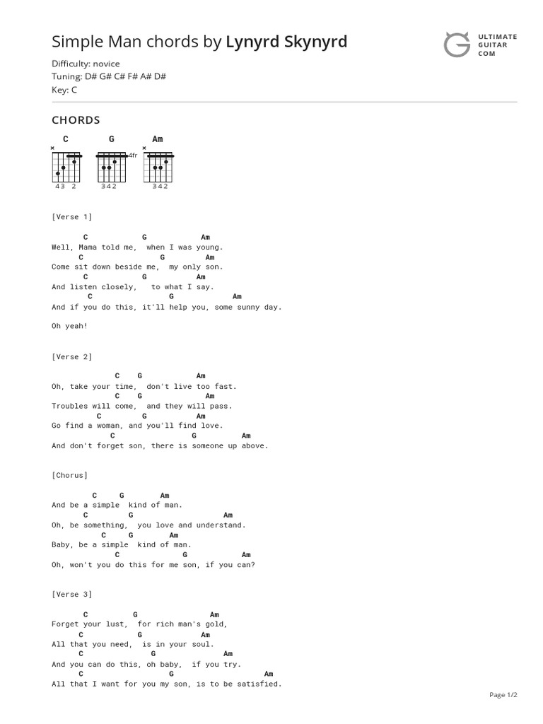 Simple Man Chords | PDF | Song Structure | Popular Music