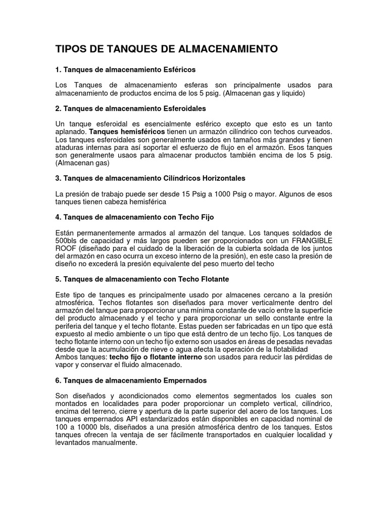 Tipos de Tanques de Almacenamiento | PDF | Tanques | Medición