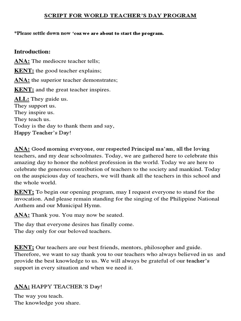 Script For World Teacher | PDF