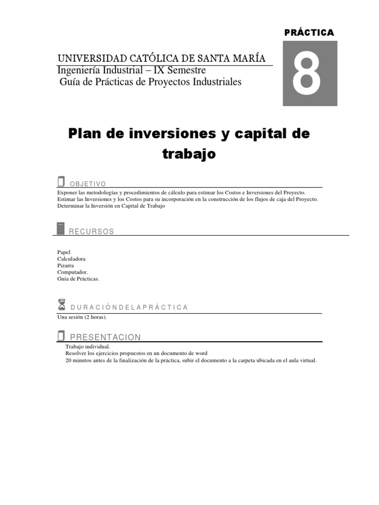 Guia 8 - Plan de Inversiones y Capital de Trabajo | PDF | Inversiones ...