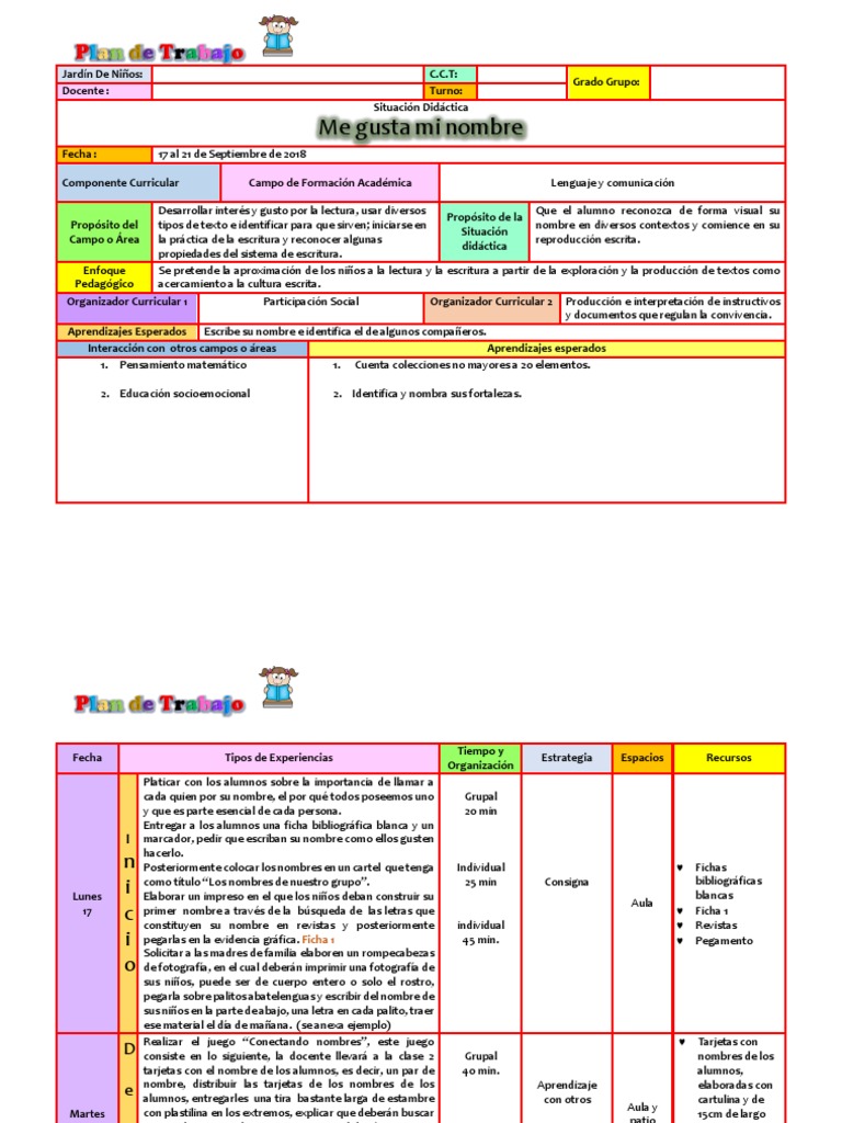 Plan Quincenal Del Mes de Septiembre Preescolar | Educación de la ...