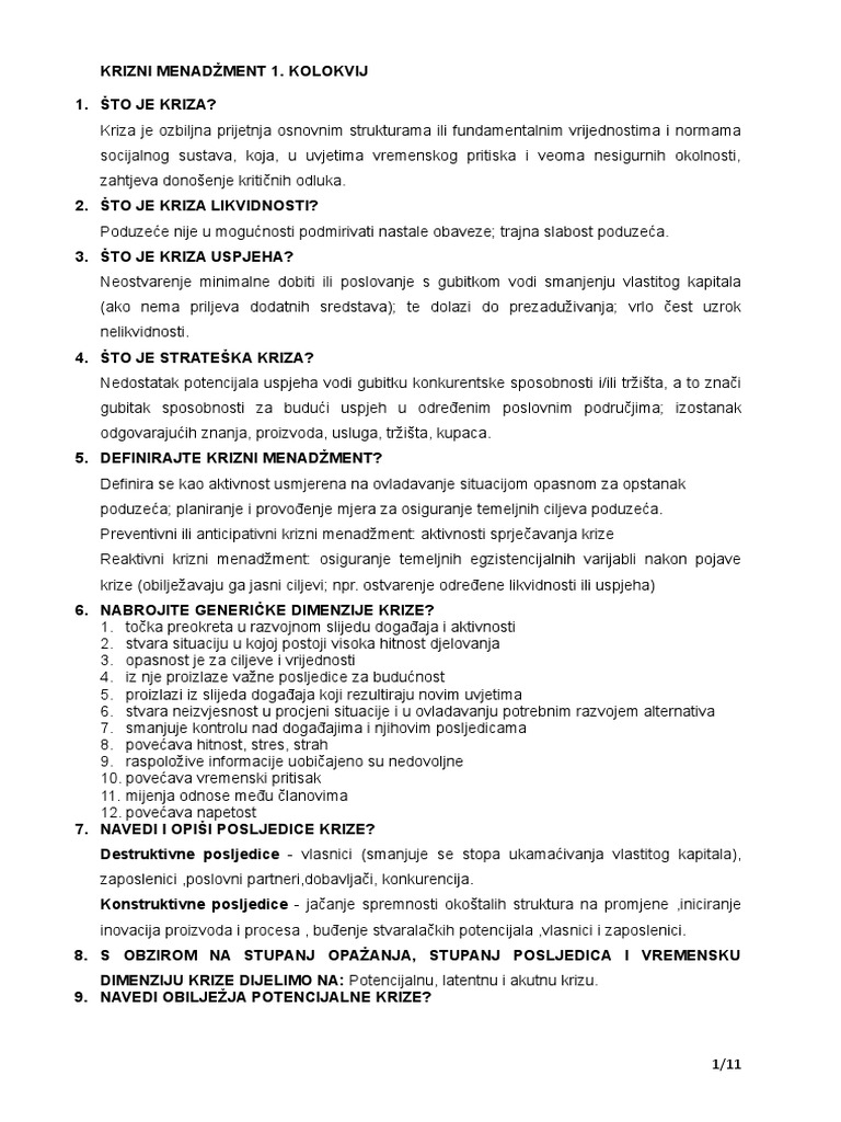Priprema Za k1 Krizni Menadzment Pitanja I Odgovori | PDF