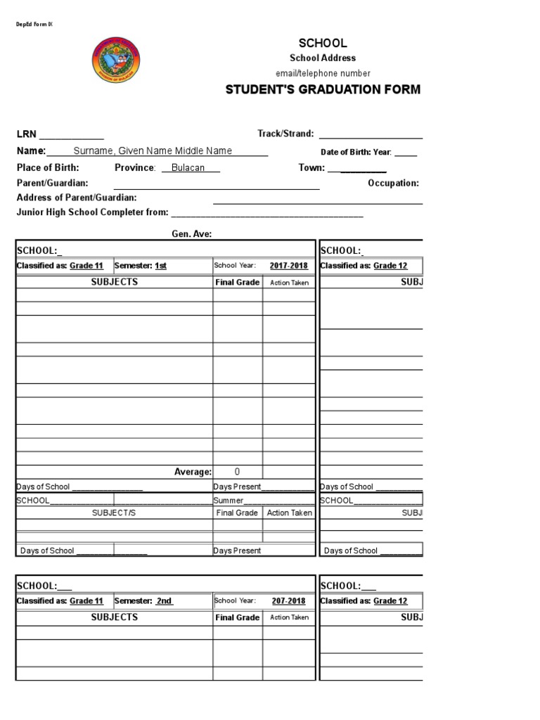 Student'S Graduation Form: School | PDF | Middle Schools | Schools