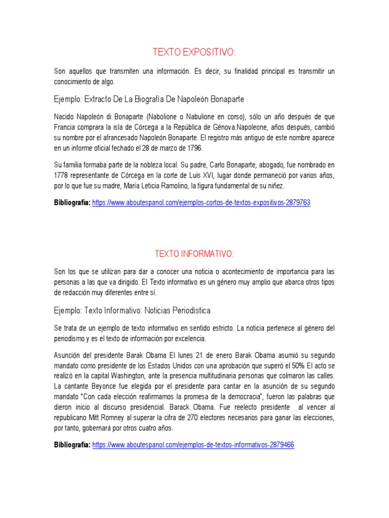 Texto Expositivo, Literario Y Informativo | PDF | Napoleón | Barack Obama