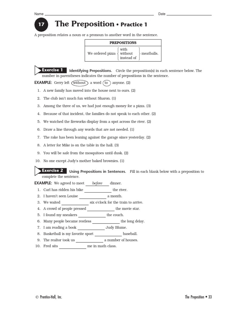 Preposition Practice | PDF | Preposition And Postposition | Syntax