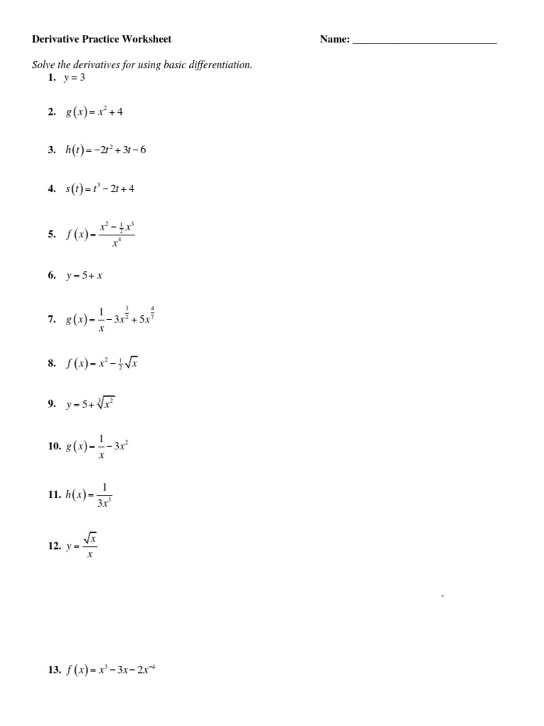 Solve The Derivatives For Using Basic Differentiation.: Derivative ...