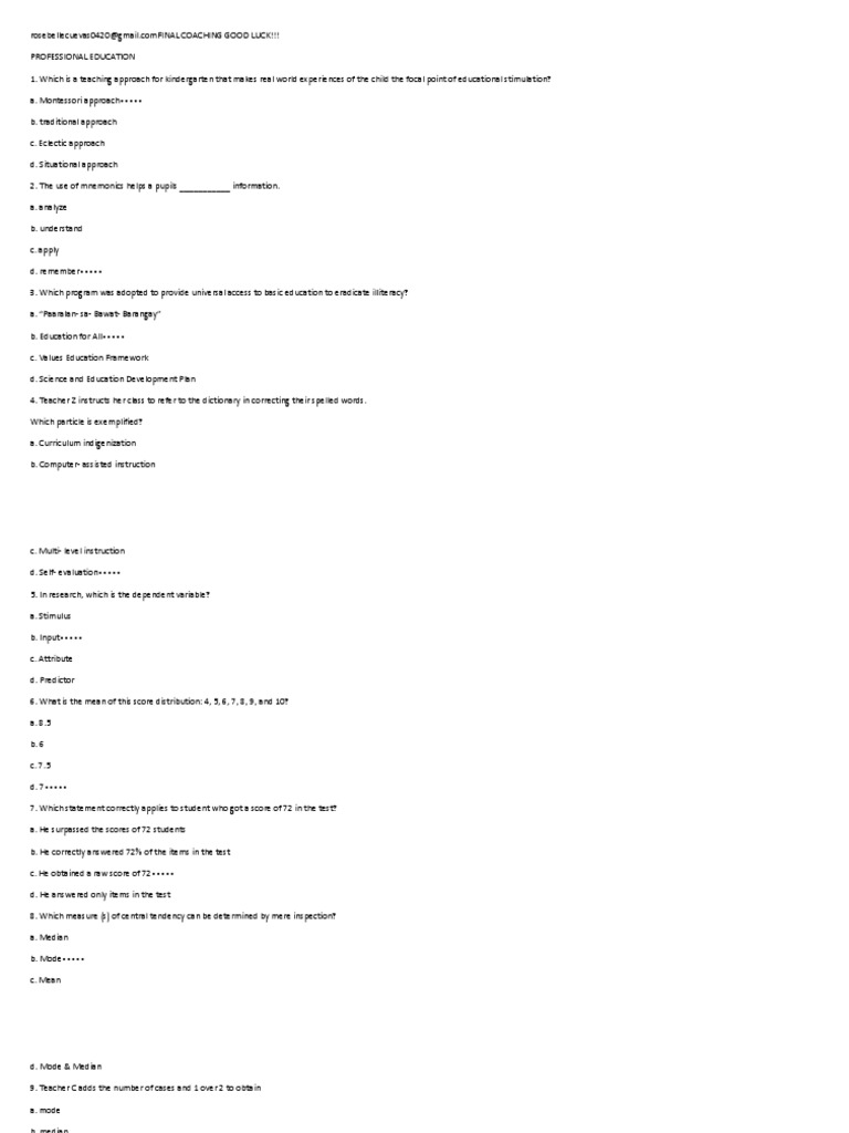 Prof Ed Practice Test | PDF | Teachers | Psychological Concepts