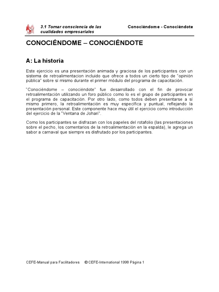 4 31 06 Conociéndome Conociéndote Pdf Realimentación Sicología
