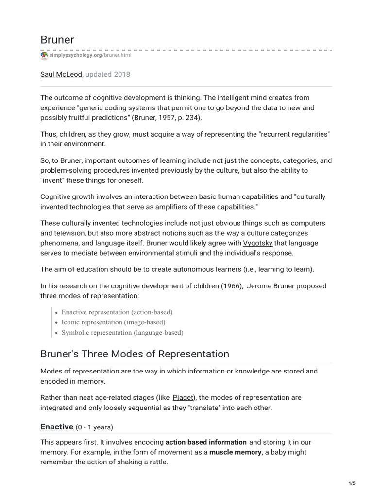 Bruner: Bruner's Three Modes of Representation | Download Free PDF ...