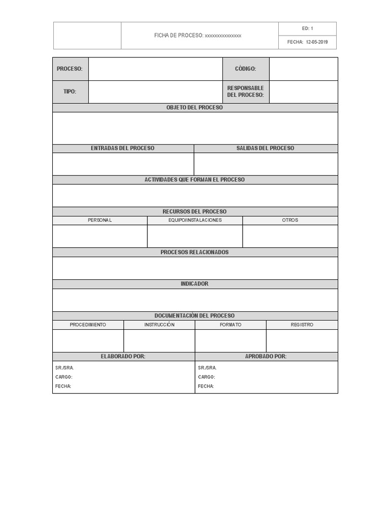 Ficha de Proceso ISO 9001 Ejemplo | PDF