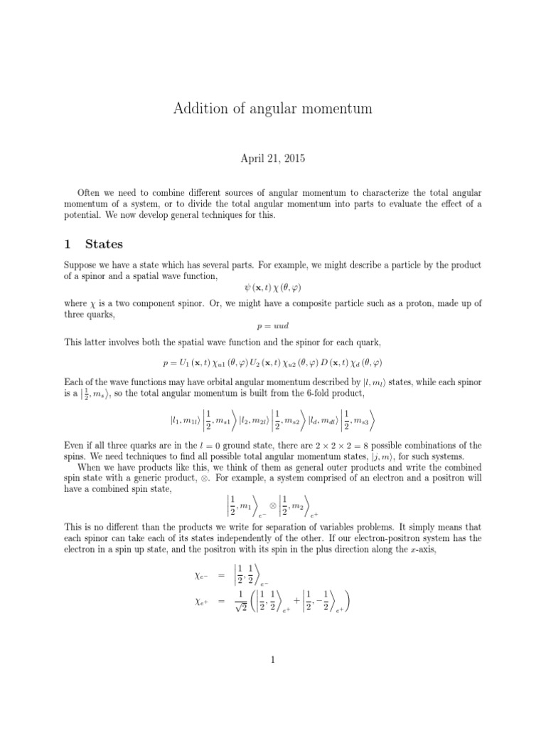 Addition of Angular Momentum | PDF | Matrix (Mathematics) | Theoretical ...
