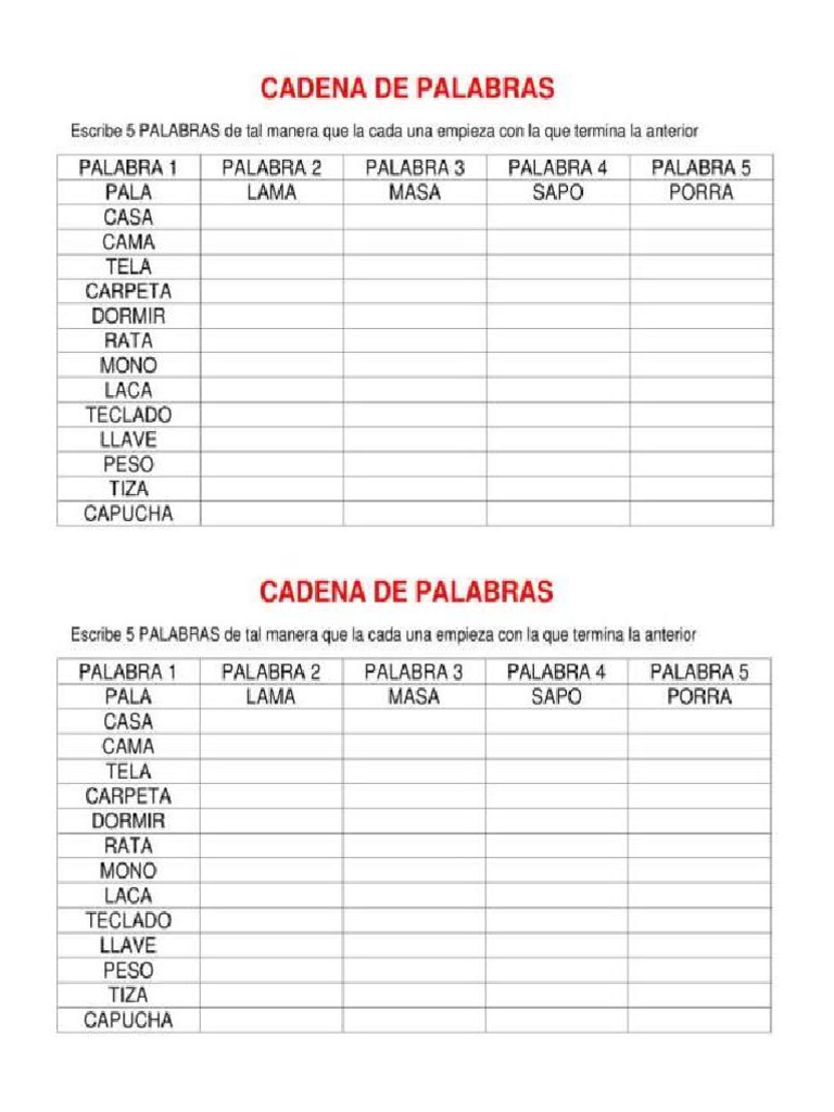 Cadena de Palabras | PDF